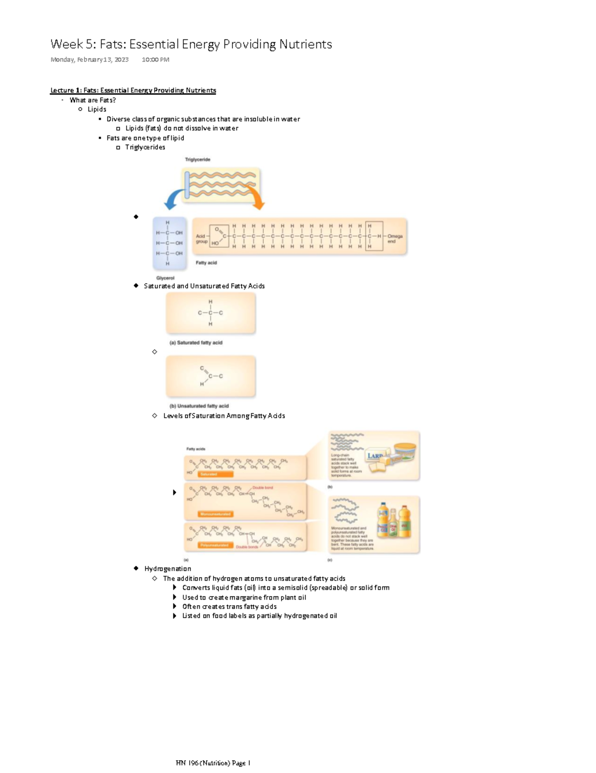 HN 196 (Nutrition) Week 5 - Lecture 1: Fats: Essential Energy Providing ...