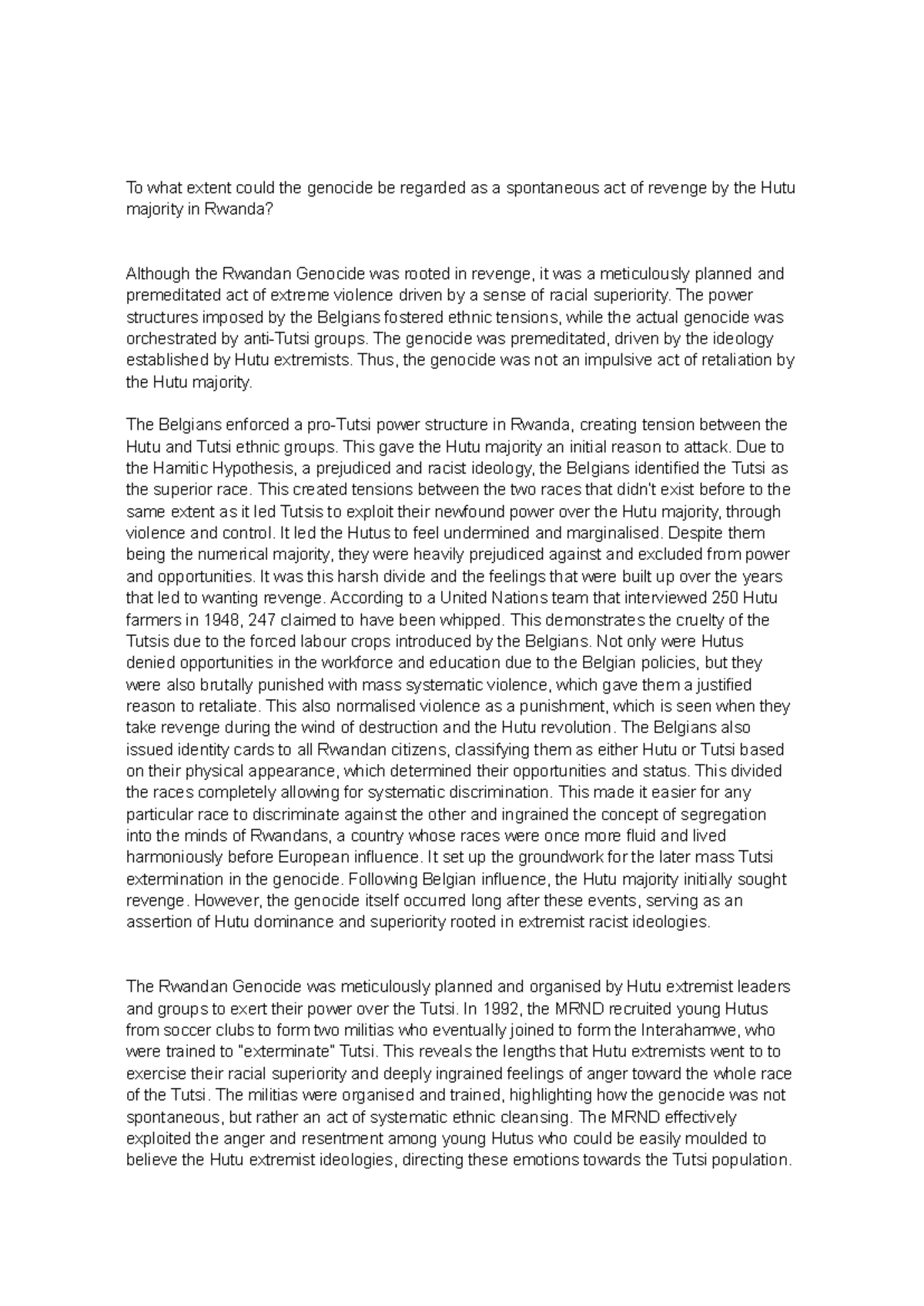 Essay on Rwandan Genocide Half yearly - To what extent could the ...