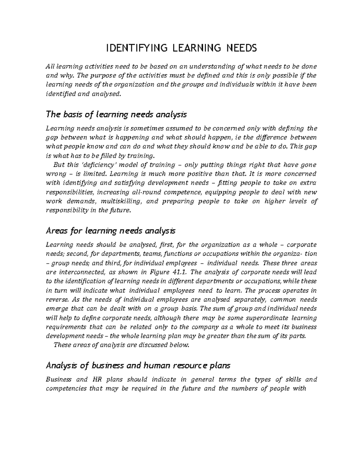Identifying Learning Needs - IDENTIFYING LEARNING NEEDS All learning ...