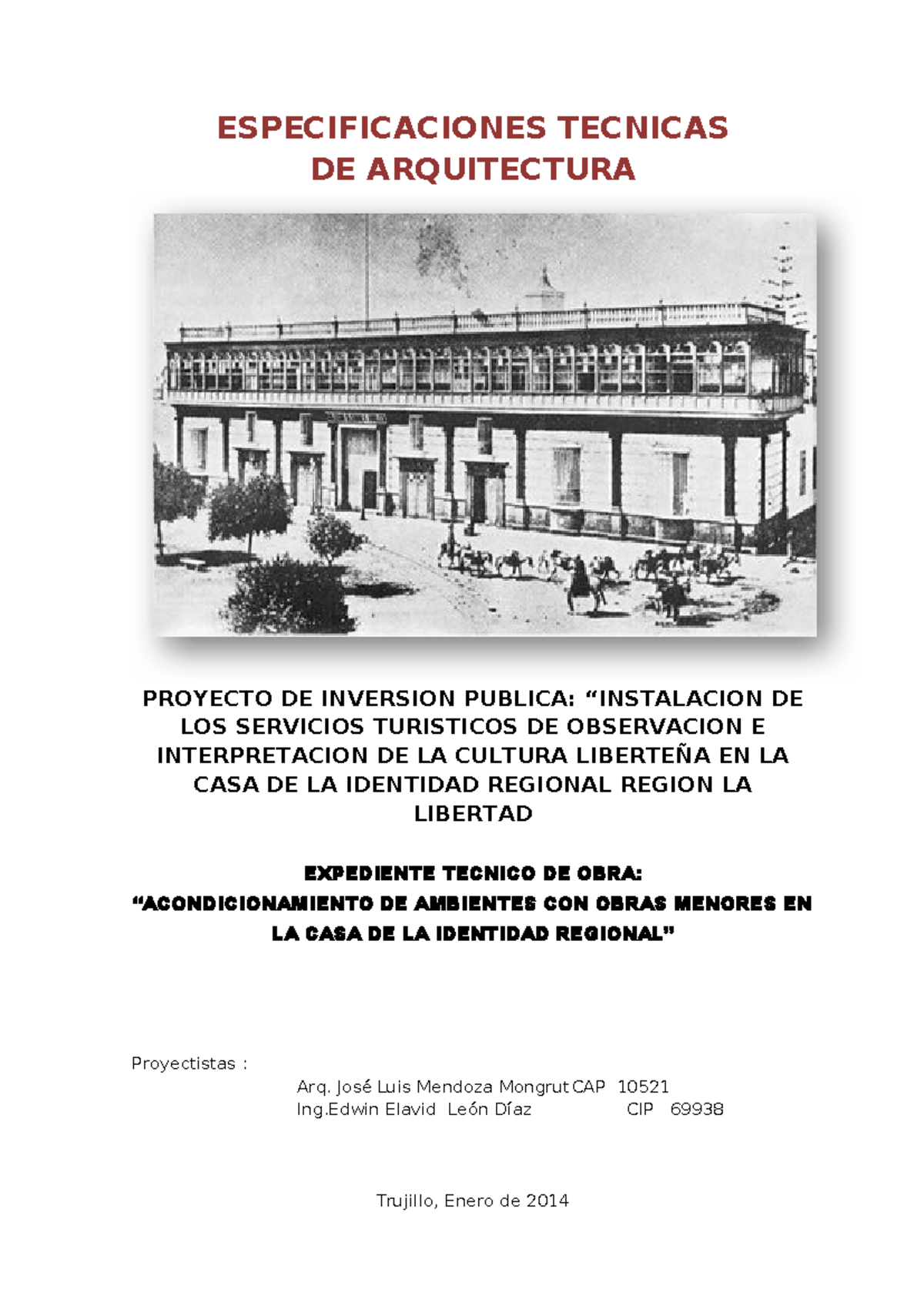 1 - Especificaciones Tecnicas Arquitectura - ESPECIFICACIONES TECNICAS DE ARQUITECTURA PROYECTO ...