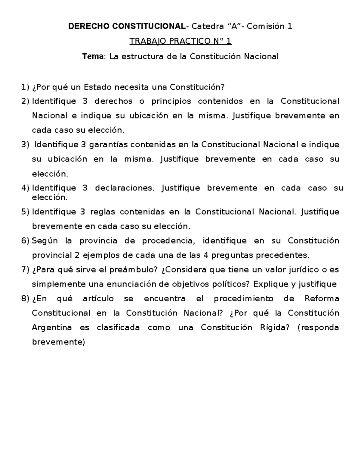 Trabajo Practico Numero 1. La estructura de la Constitución Nacional ...