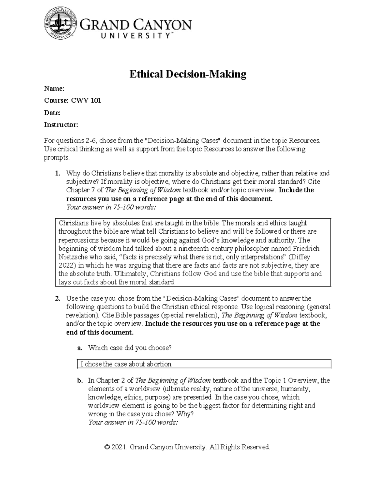 CWV 101 301 RS T6 T7Ethical Decision Making - Ethical Decision-Making ...