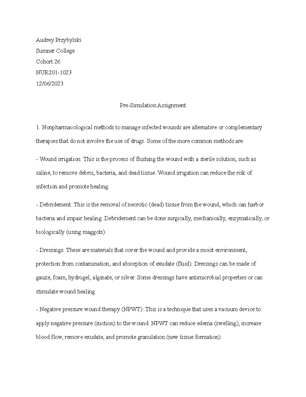 Pre Simulation Assignment - Audrey Przybylski Sumner College Cohort 26 ...