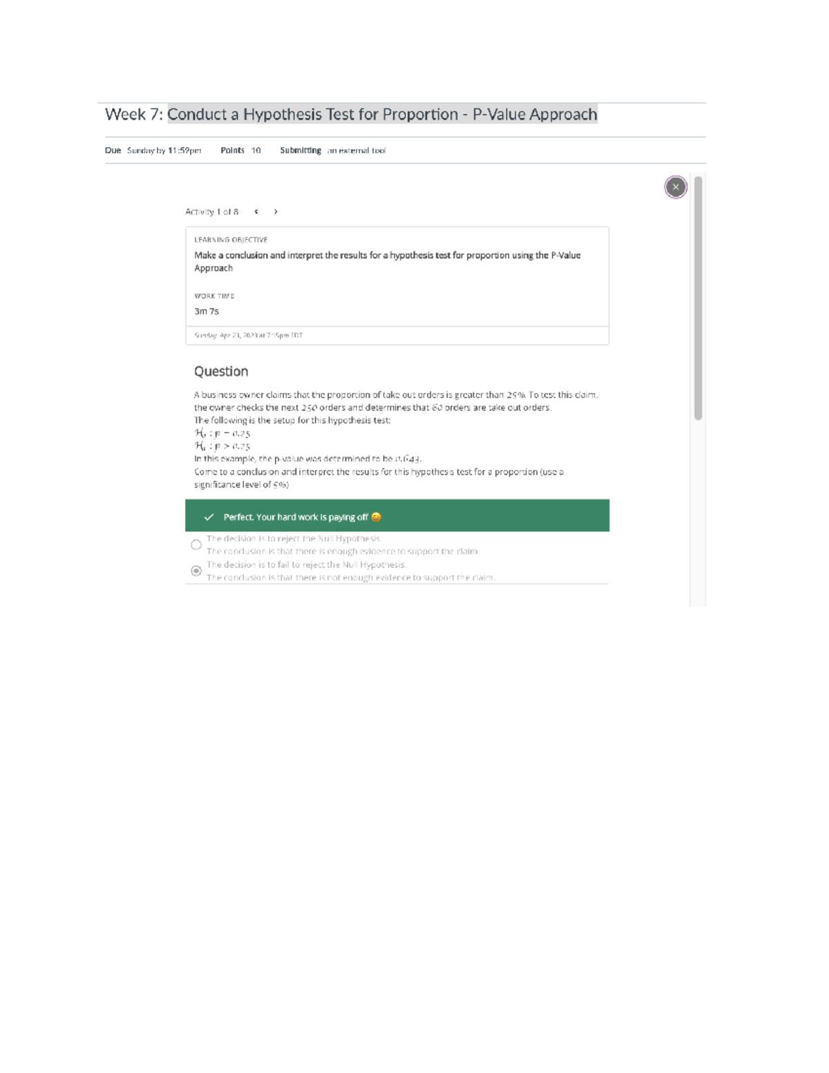 Conduct a hypothesis test for proportion- P- Value Approach week 7 ...