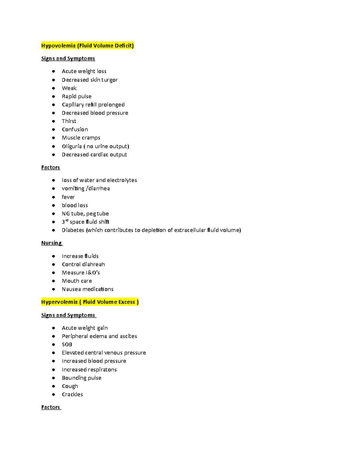 Electrolyte-Study-Sheet - Hypovolemia (Fluid Volume Deficit) Signs and ...