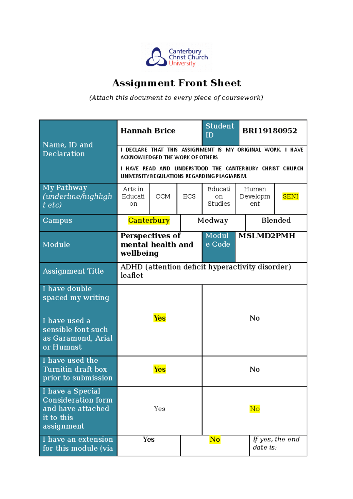 Leaflet - awareess - Assignment Front Sheet (Attach this document to ...