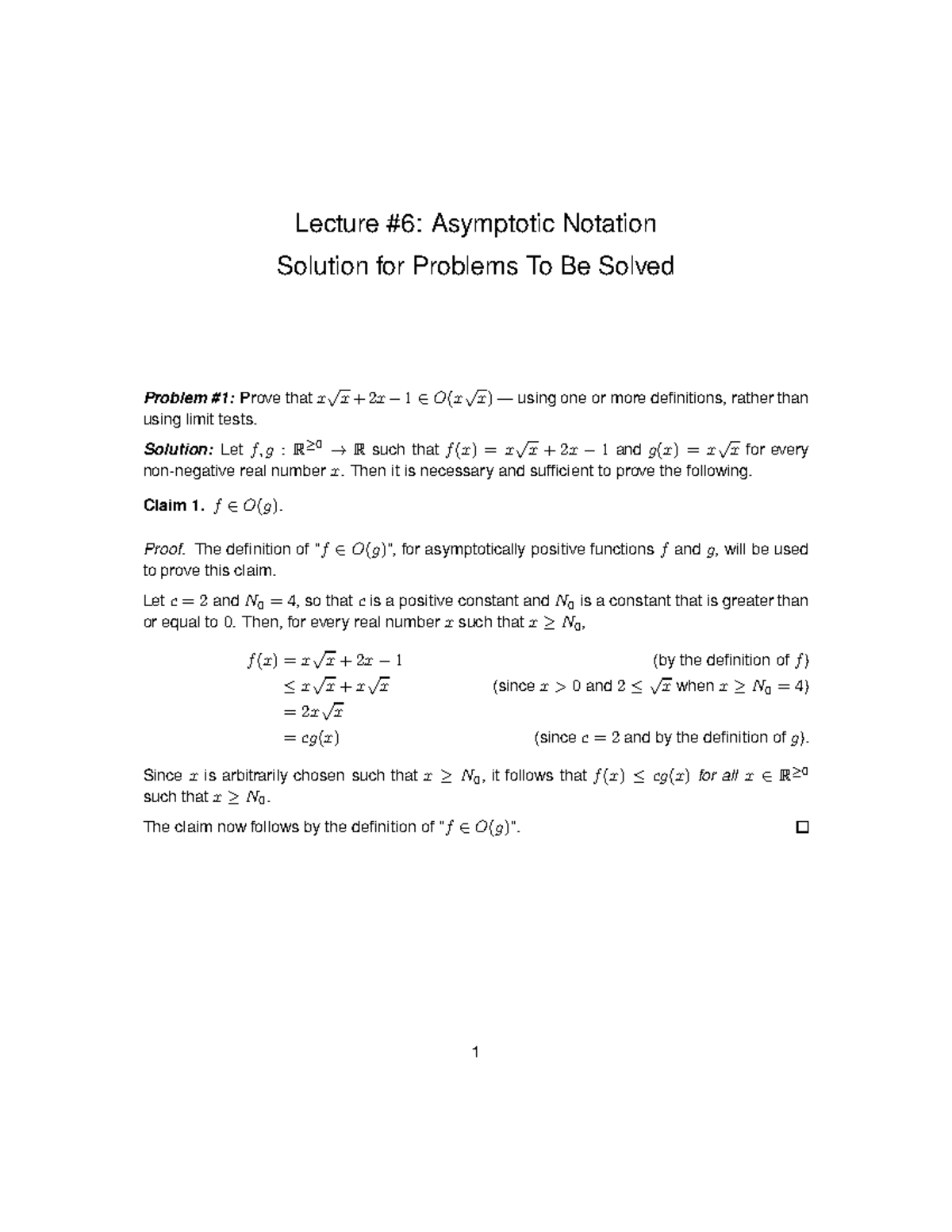 Asymptotic Notation - Lecture #6: Asymptotic Notation Solution for Problems To Be Solved Problem ...