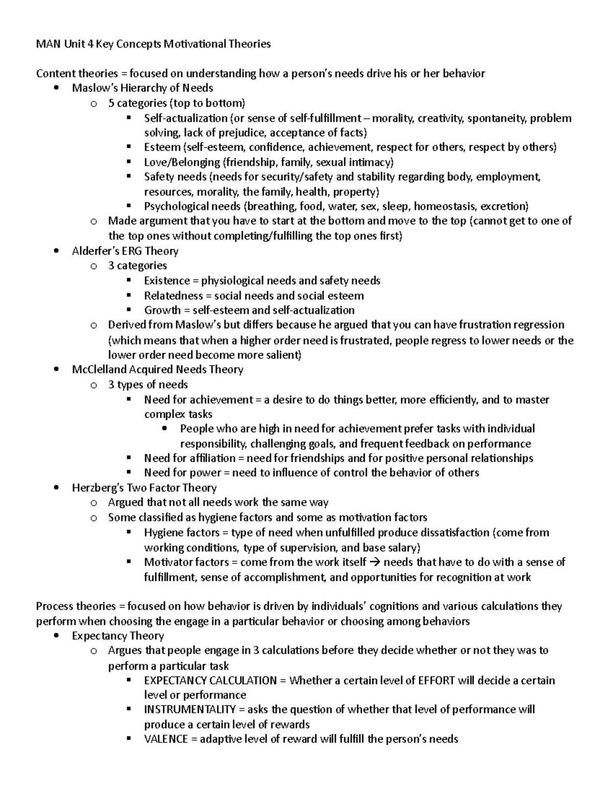 MAN Unit 4 Key Concepts Motivational Theories - MAN Unit 4 Key Concepts ...