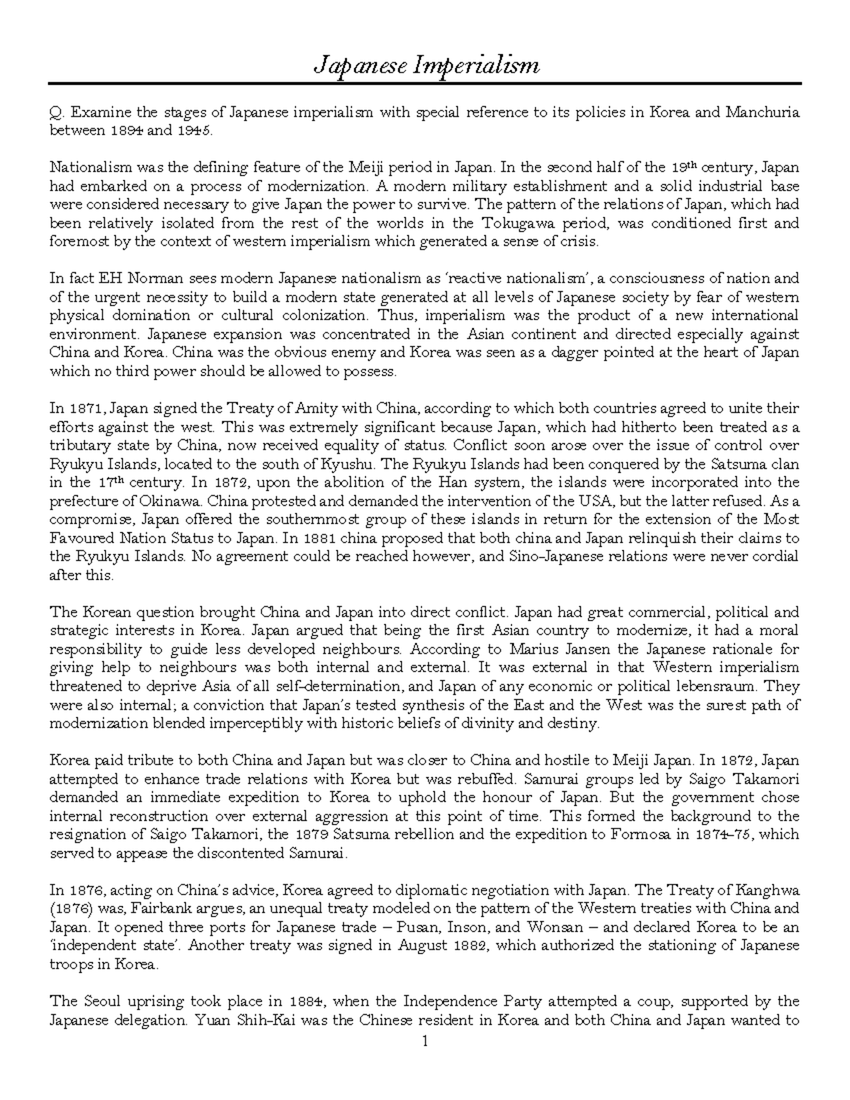 Japanese Imperialism - Examine the stages of Japanese imperialism with ...