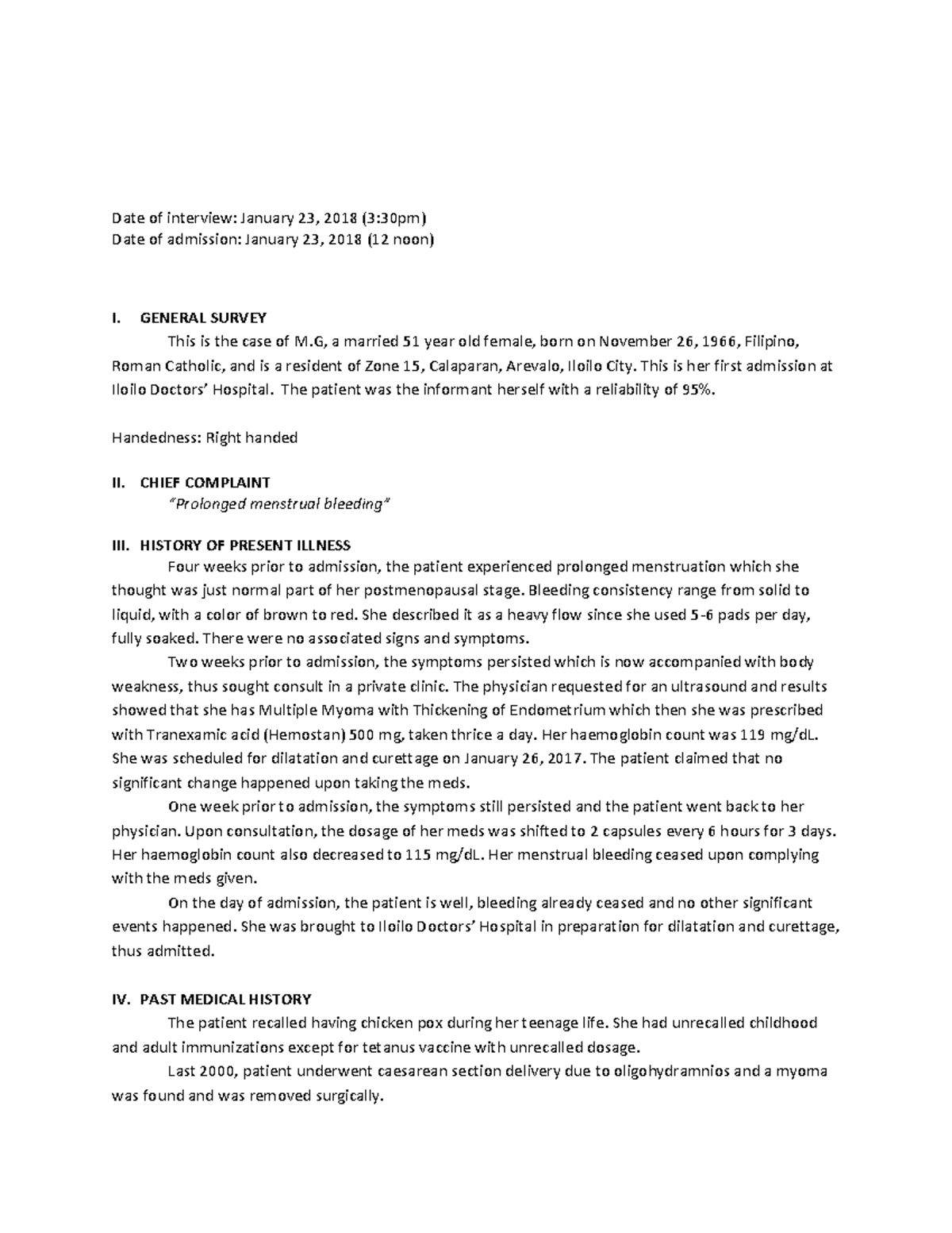 Sample of History Taking and PE - West Avenue Molo, Iloilo City ...