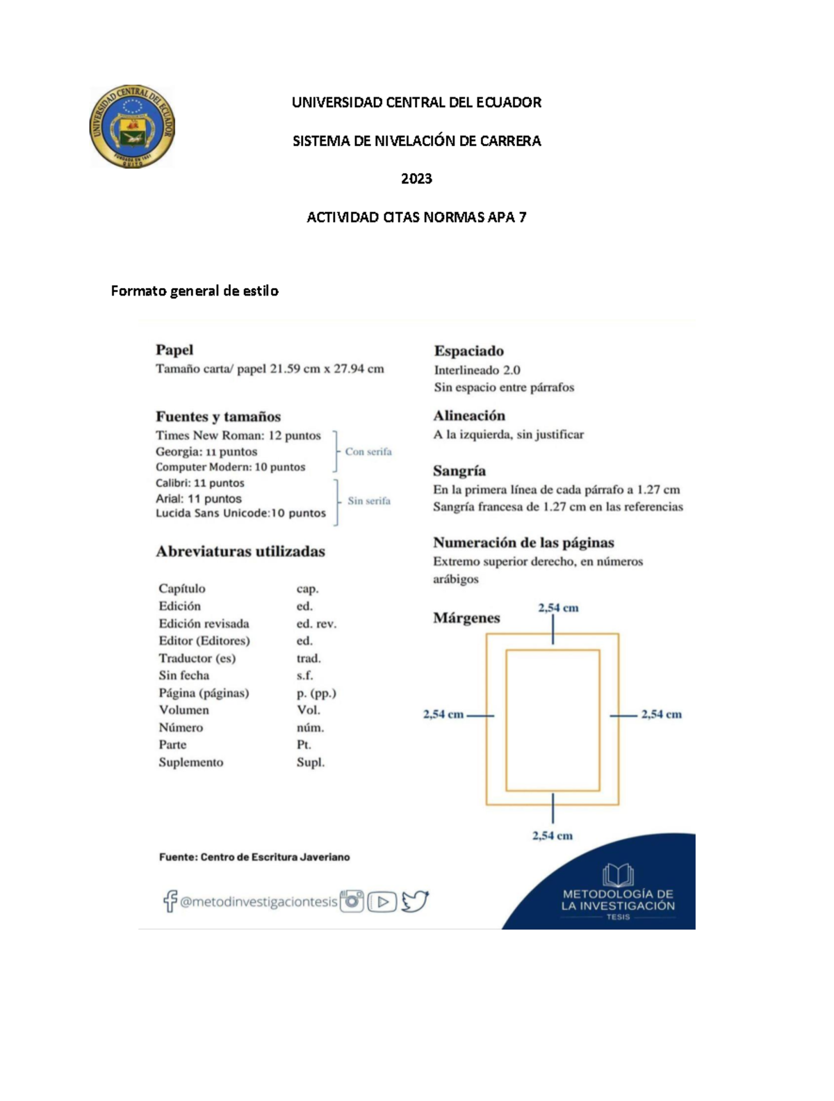 Normas APA 7 BASE - apa 7 - UNIVERSIDAD CENTRAL DEL ECUADOR SISTEMA DE ...