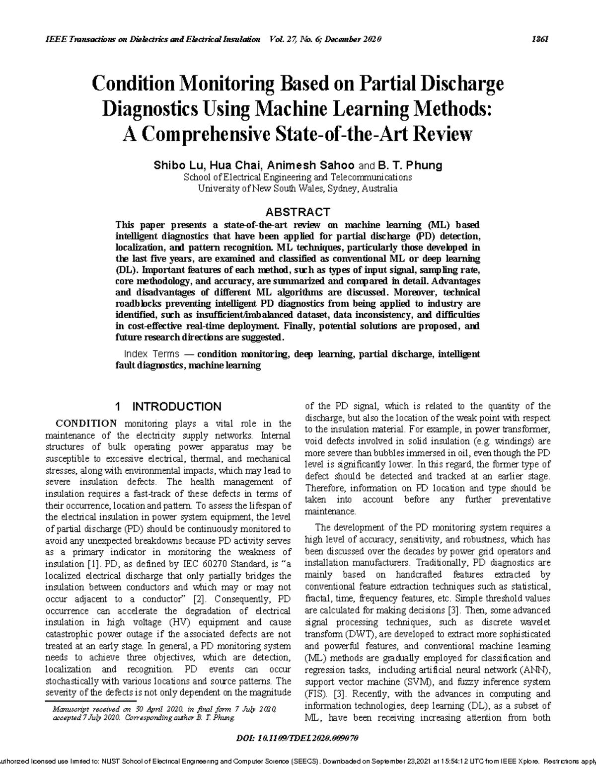 Condition Monitoring Based On Partial Discharge Diagnostics Using Machine Learning Methods A