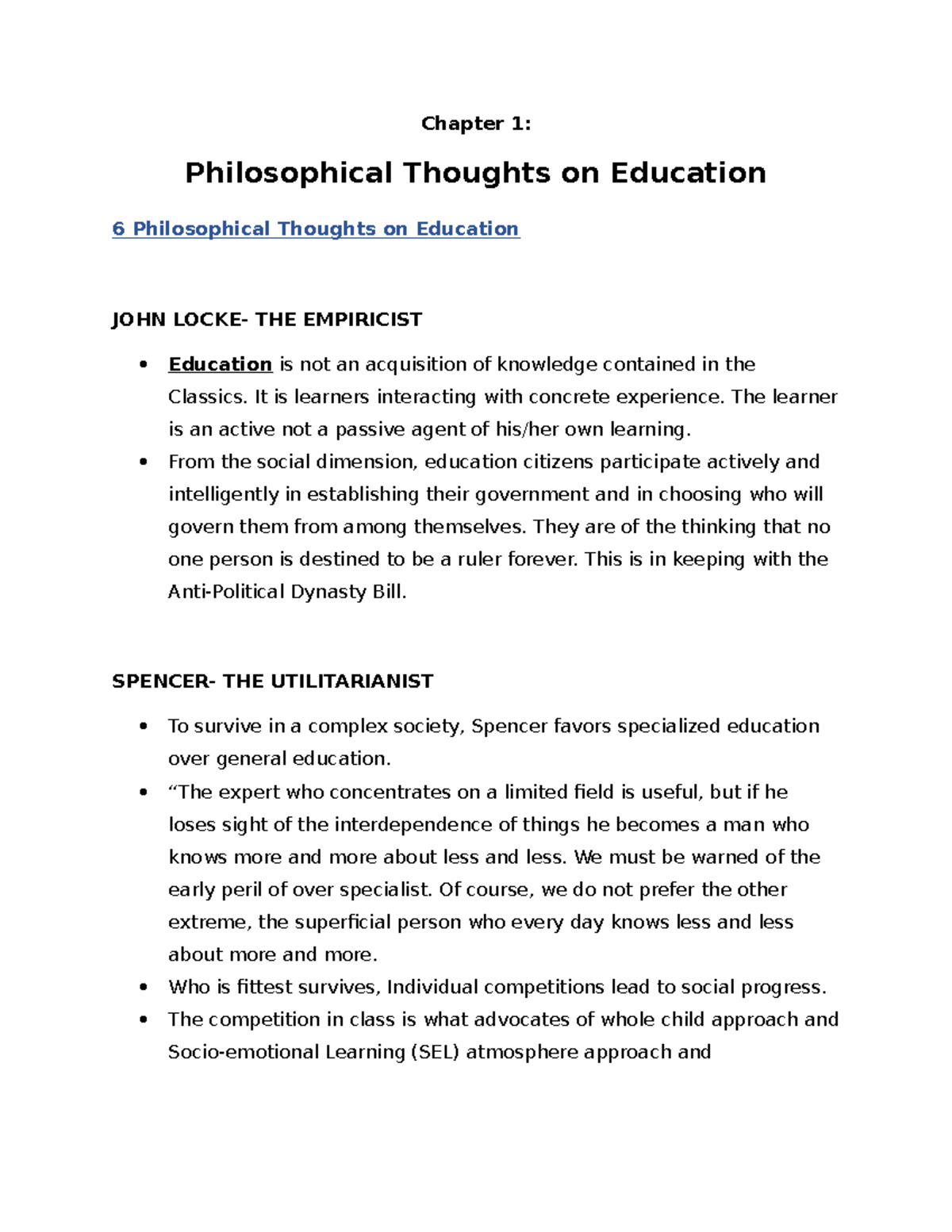 Chapter 1 Philosophical Thought on Education - It is learners ...