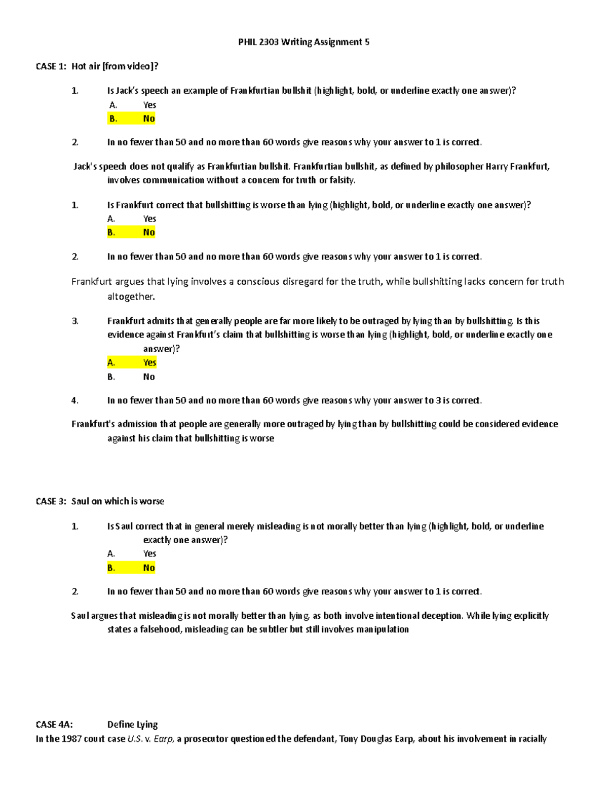 PHIL 2303 WA5 - Assignment - PHIL 2303 Writing Assignment 5 CASE 1: Hot ...