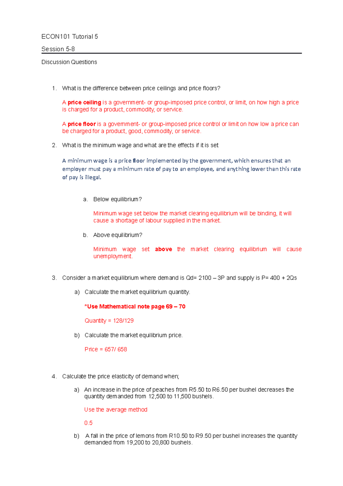 Tutorial 5 Solutions - nothing - ECON101 Tutorial 5 Session 5- Discussion Questions What is the ...