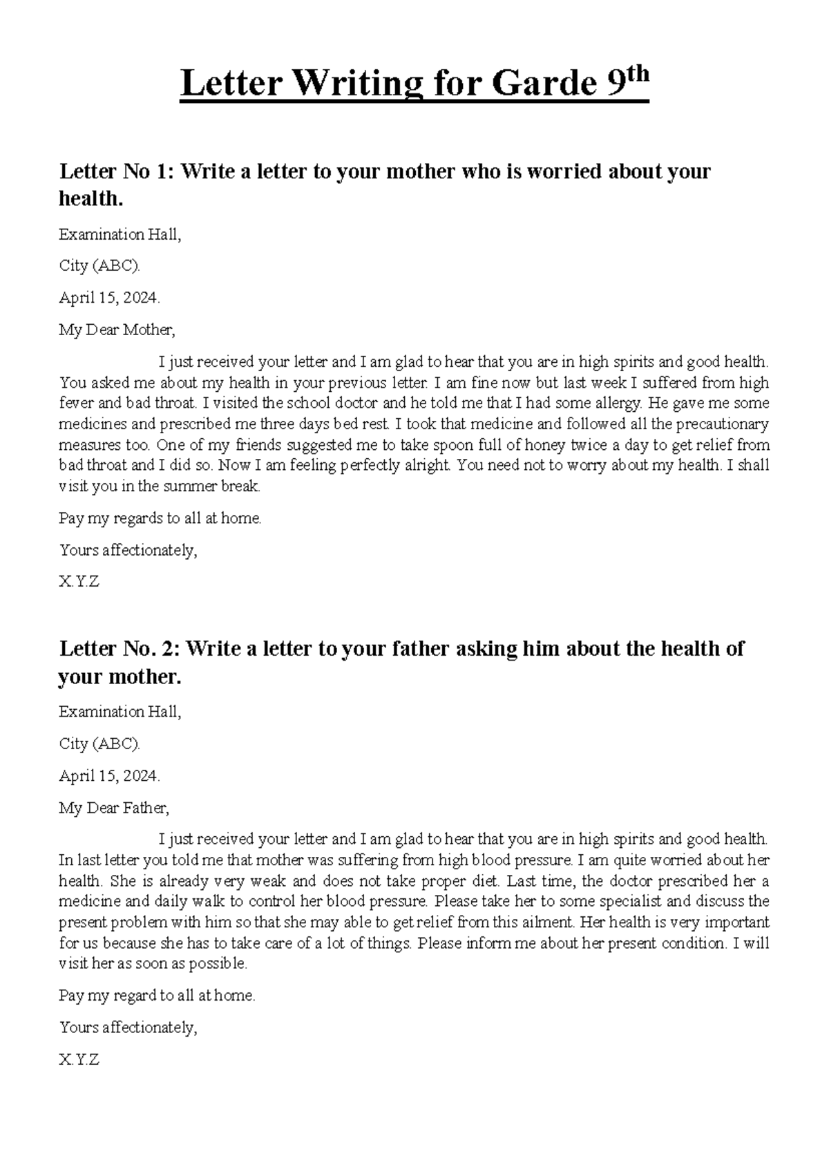 Letter Writing for Garde 9th 1 - Letter Writing for Garde 9 th Letter ...