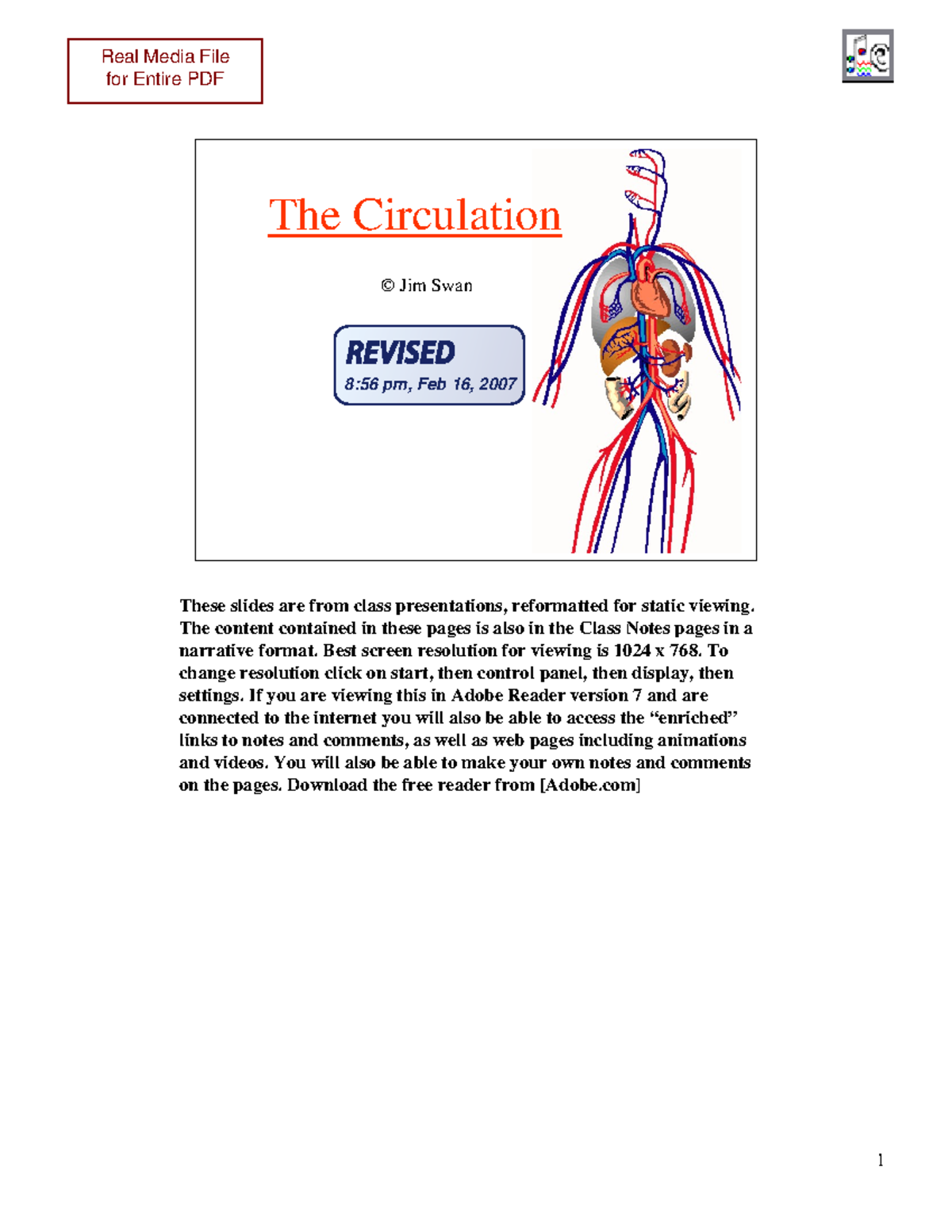 lecture notes of Anatomy blood Circulation - 1 The Circulation © Jim ...