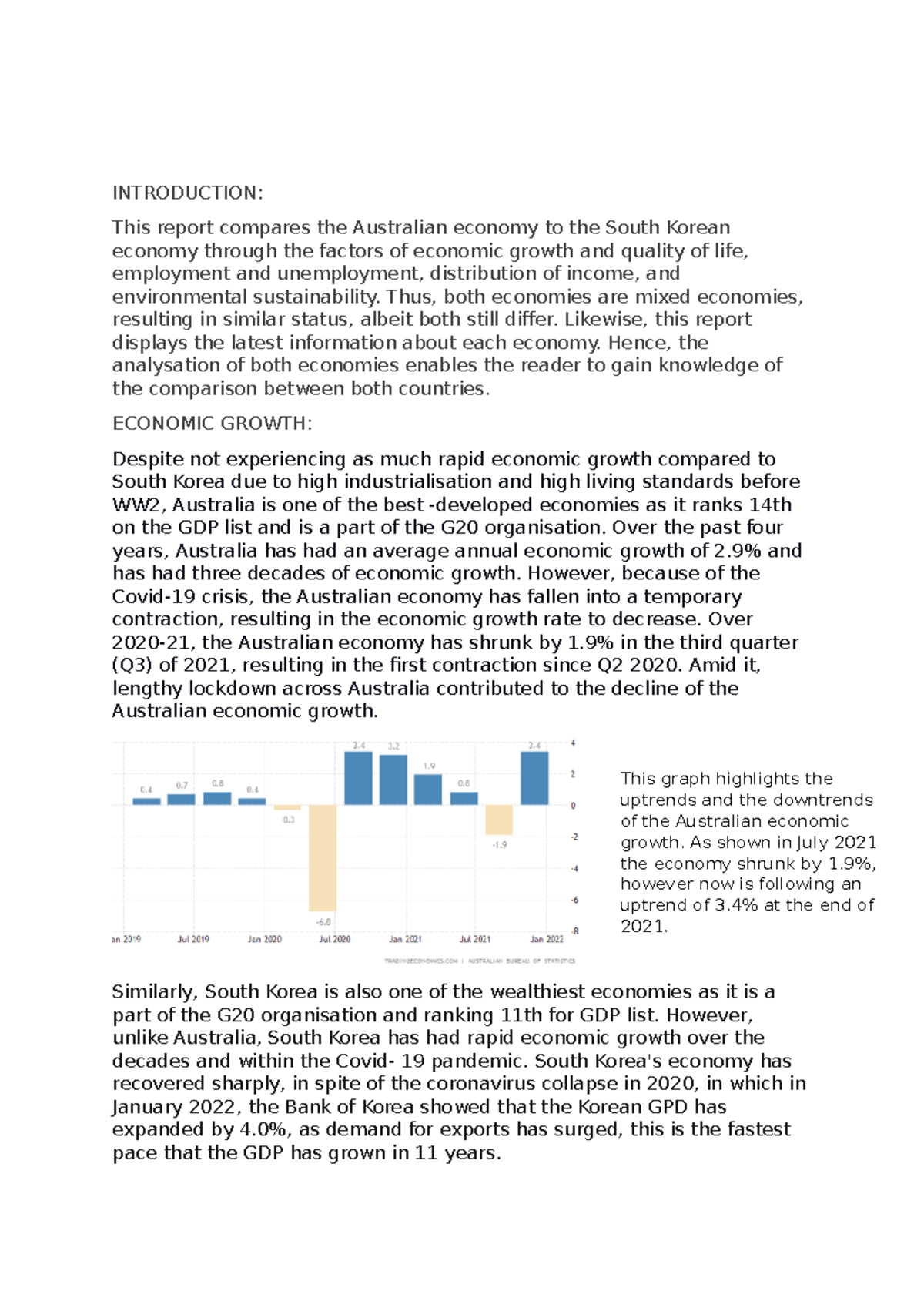 ECON Assessment TERM 1 - 34/35 Case study Australia vs South Korea's ...
