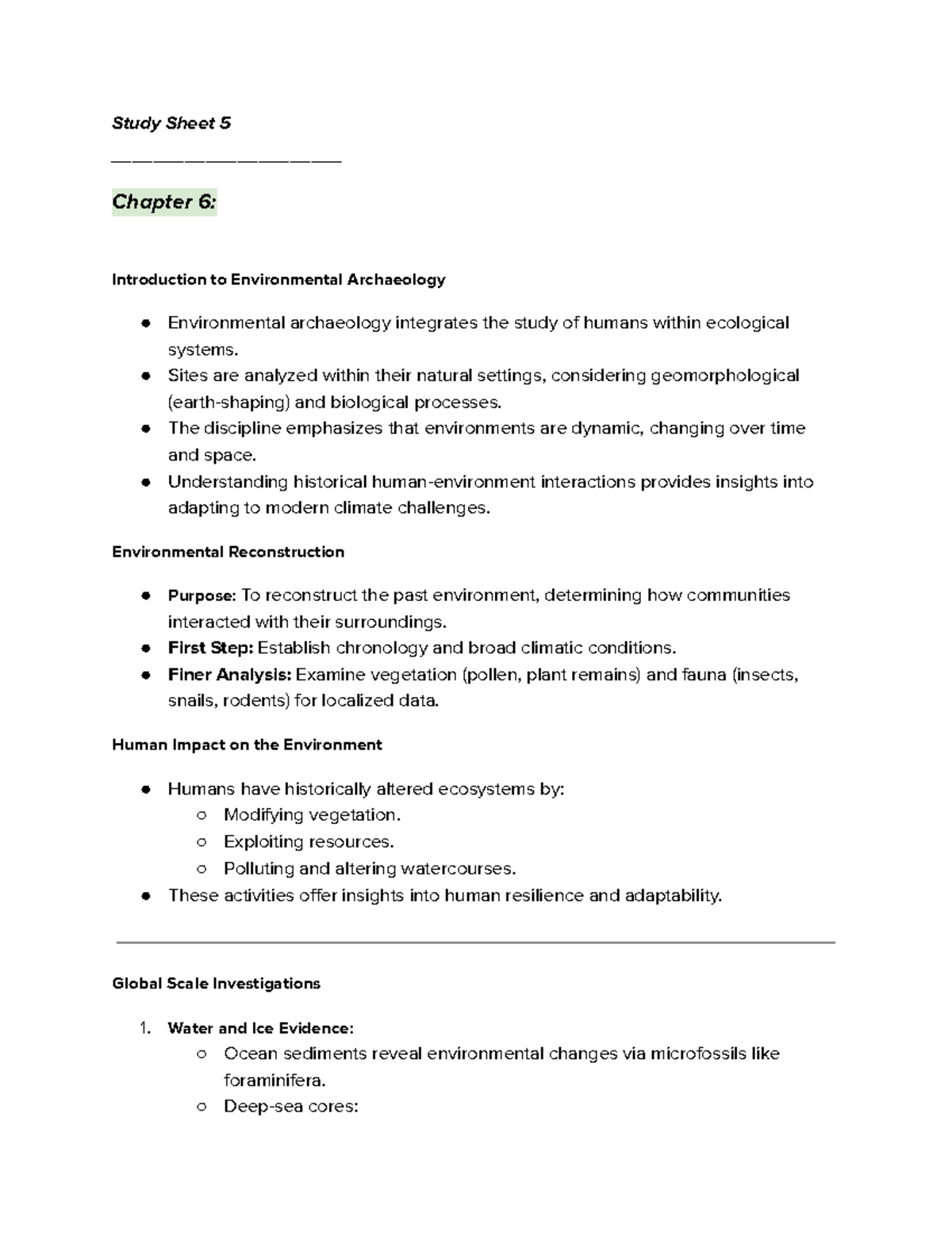 Archeology Study Sheet 5 - Chapter 6 7 - Study Sheet 5 Chapter 6 ...