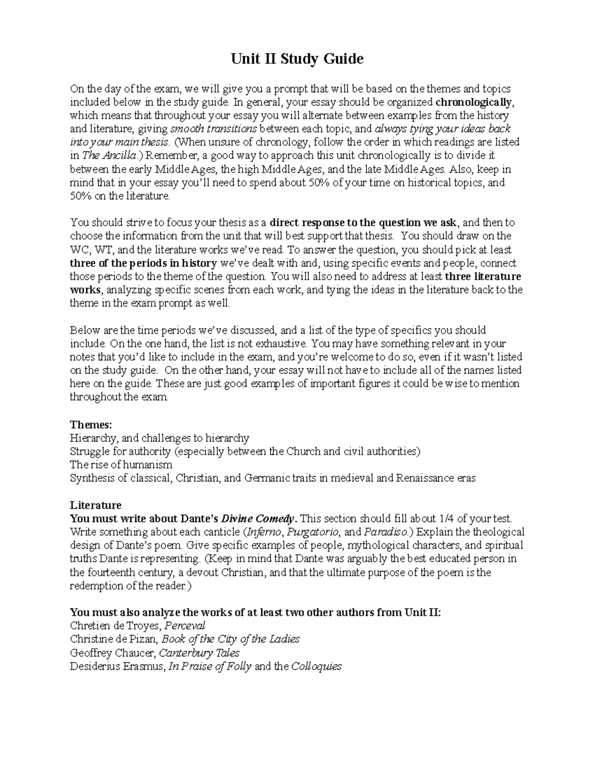 Unit II Study Guide Fall 2022 - Unit II Study Guide On the day of the ...