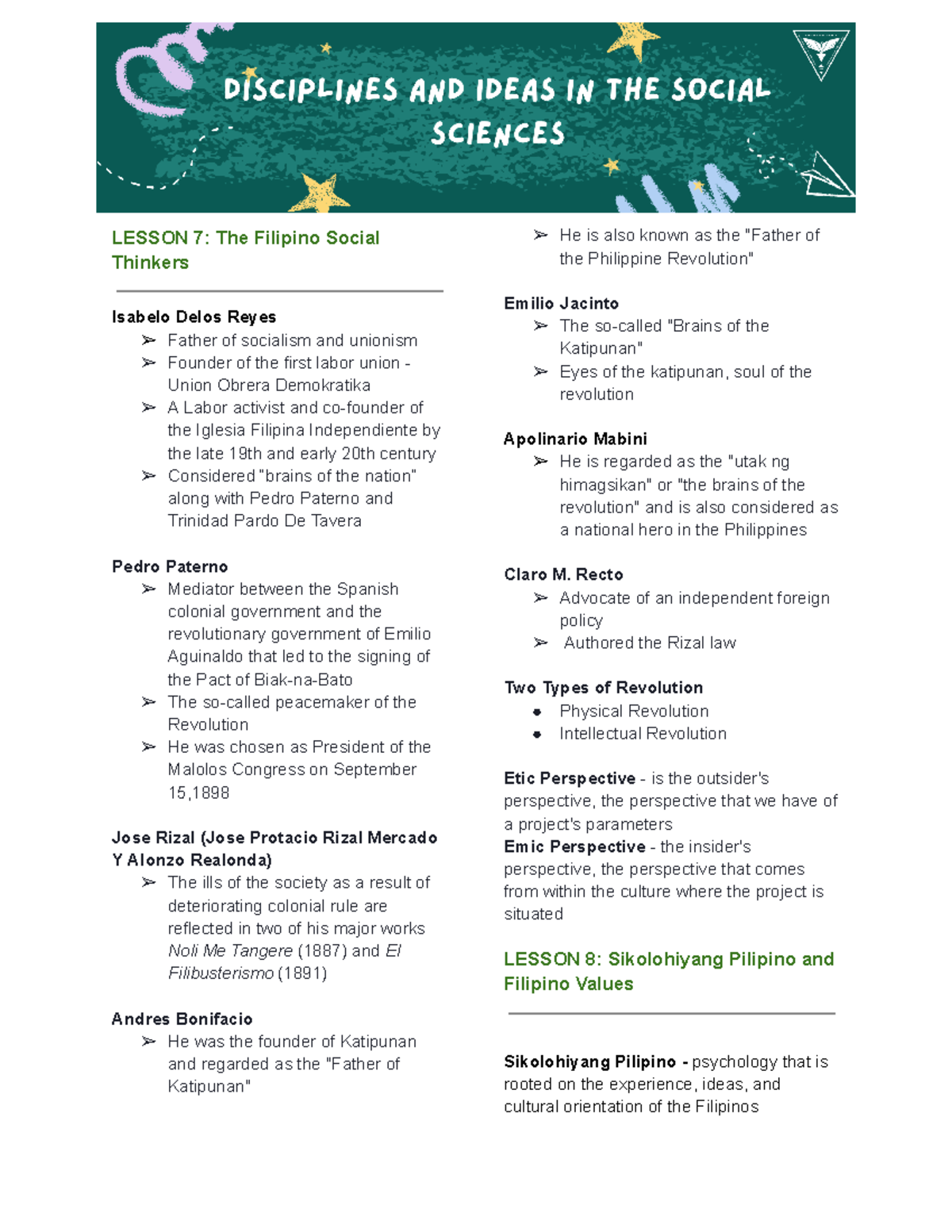 Disciples AND Ideas IN THE Social Sciences - LESSON 7: The Filipino ...