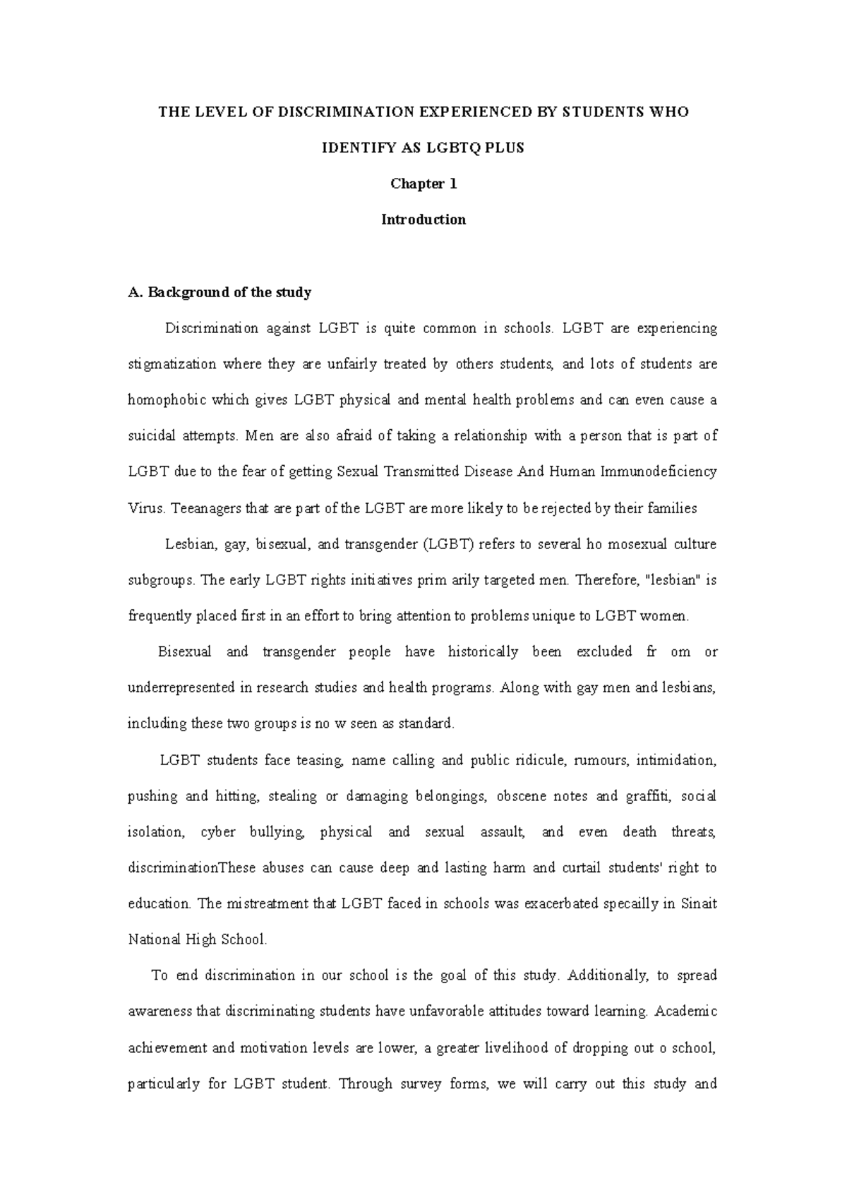 THE Level OF Discrimination Experienced BY Student - THE LEVEL OF ...