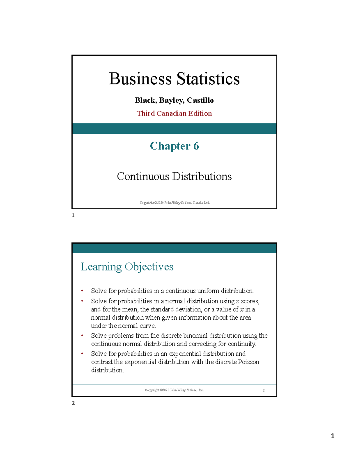 CH 6 - chapter 6 - Business Statistics Black, Bayley, Castillo Third Canadian Edition Chapter 6 ...