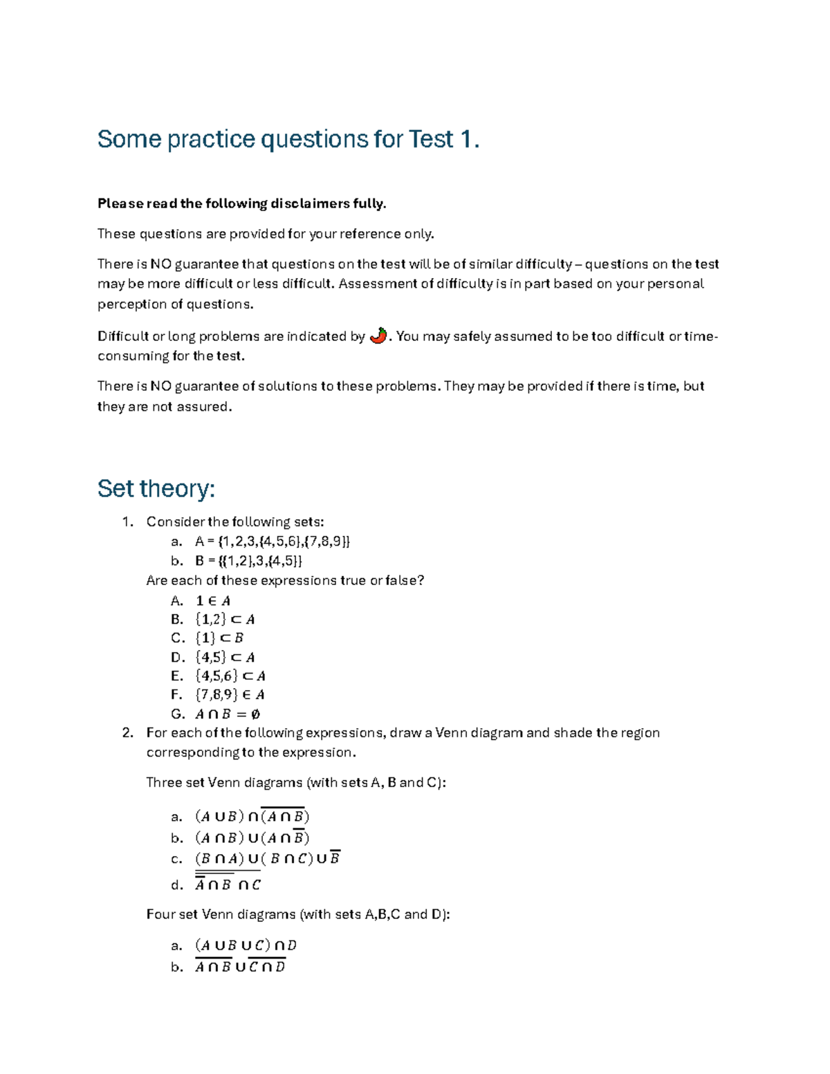 Test1-practice - ddfs asf sdfs - Some practice questions for Test 1 ...