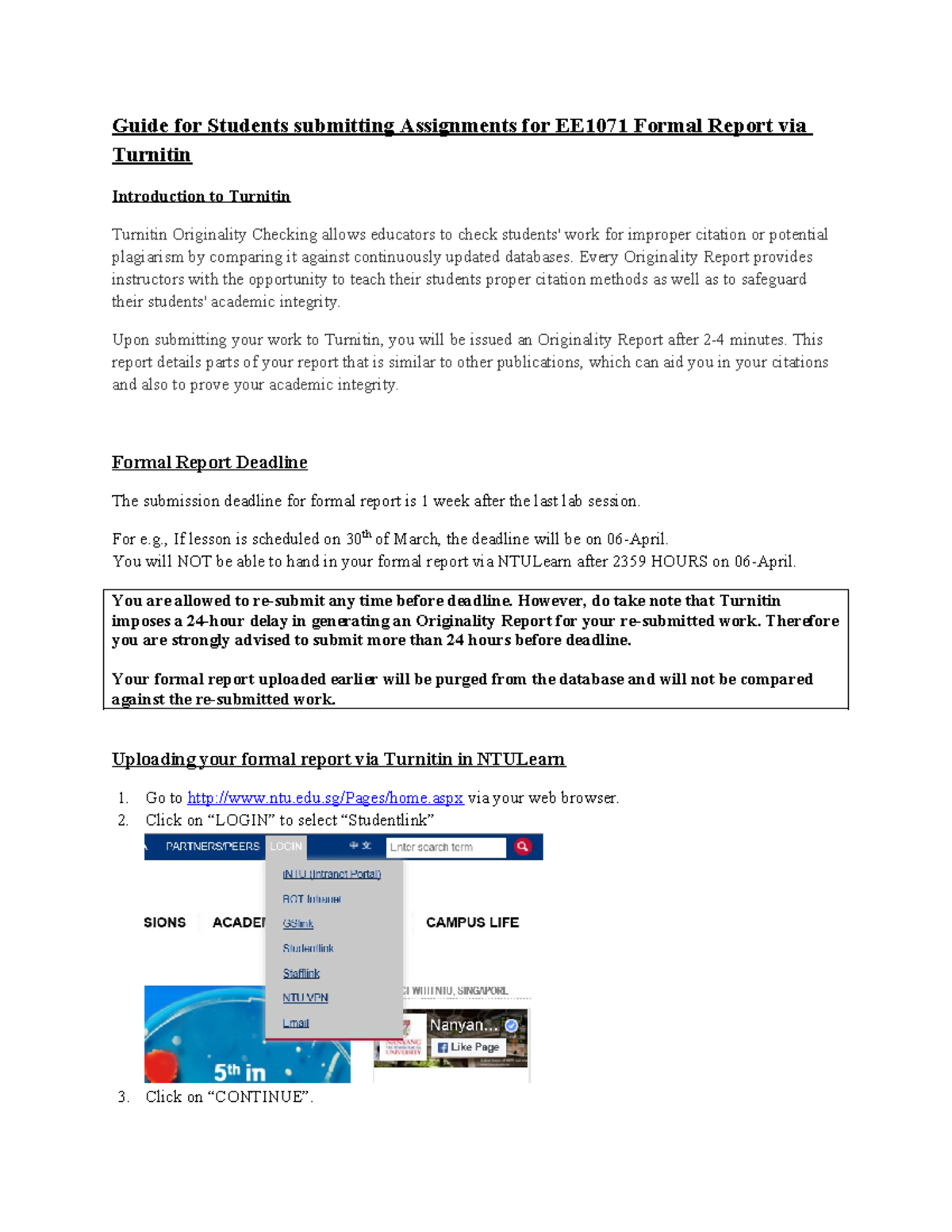 EE1071-Turnitin Guide For Students - Guide for Students submitting Assignments for EE1071 Formal ...