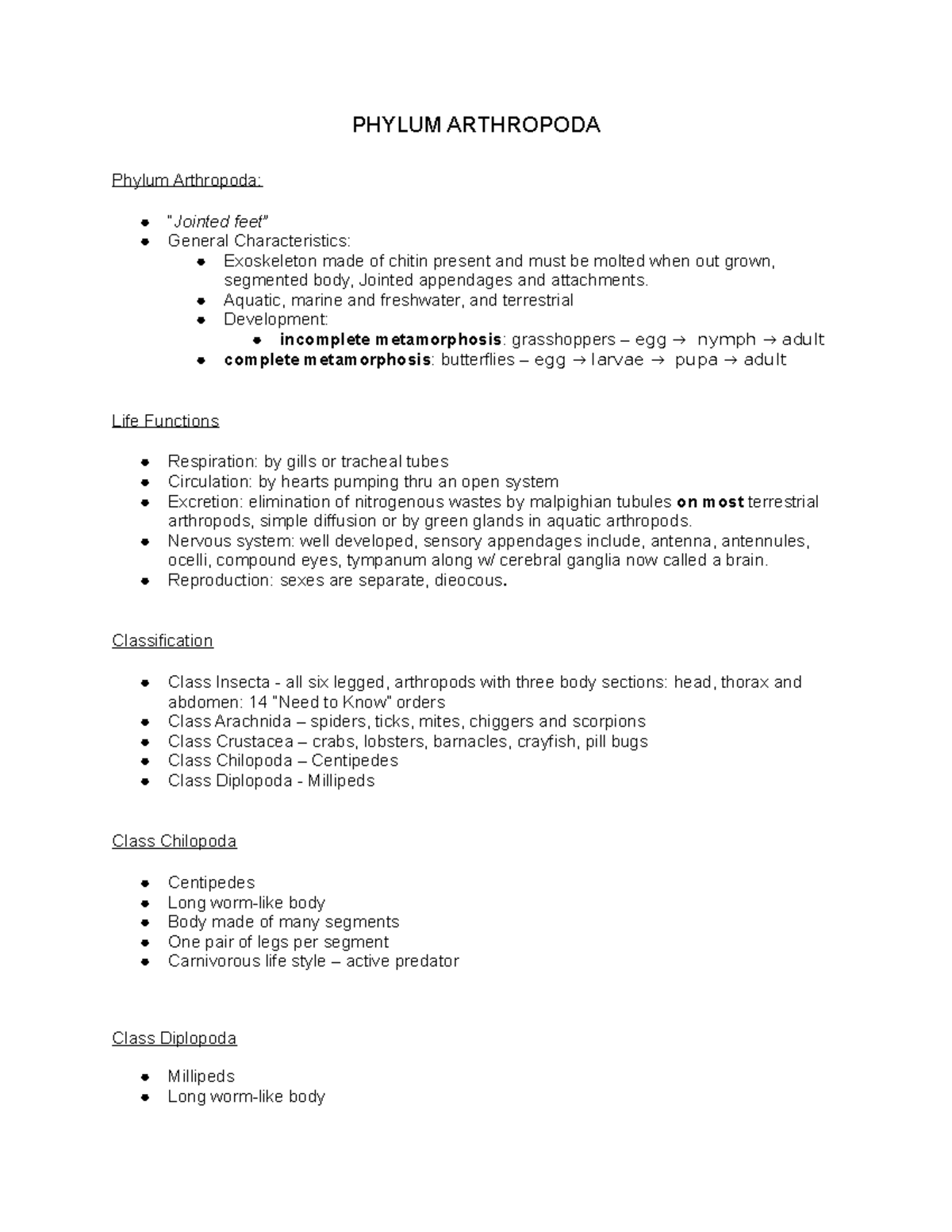 Life Science Notes 11 Part 2 Phylum Arthropoda - PHYLUM ARTHROPODA ...