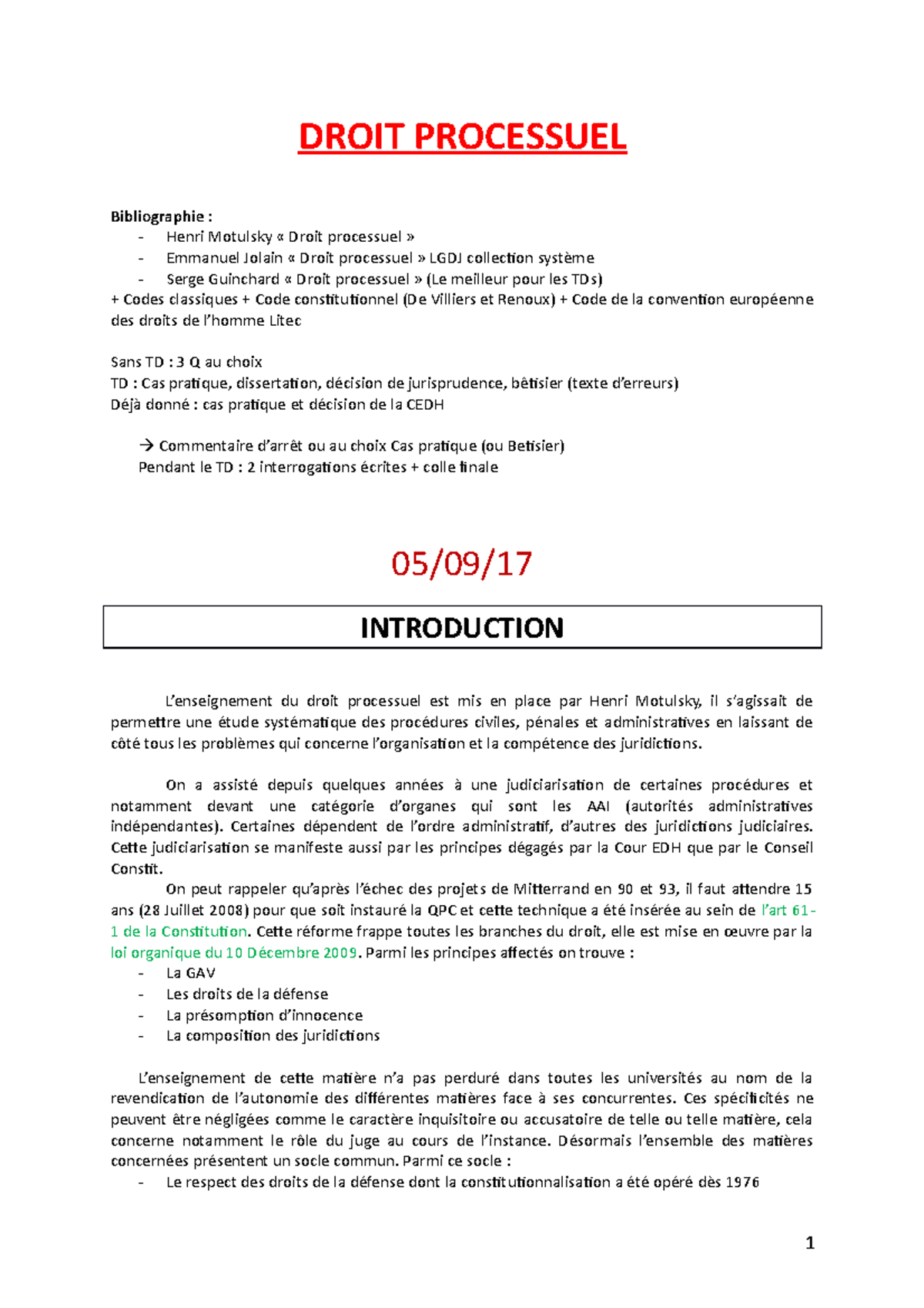 Droit Processuel - DROIT PROCESSUEL Bibliographie : - Henri Motulsky ...