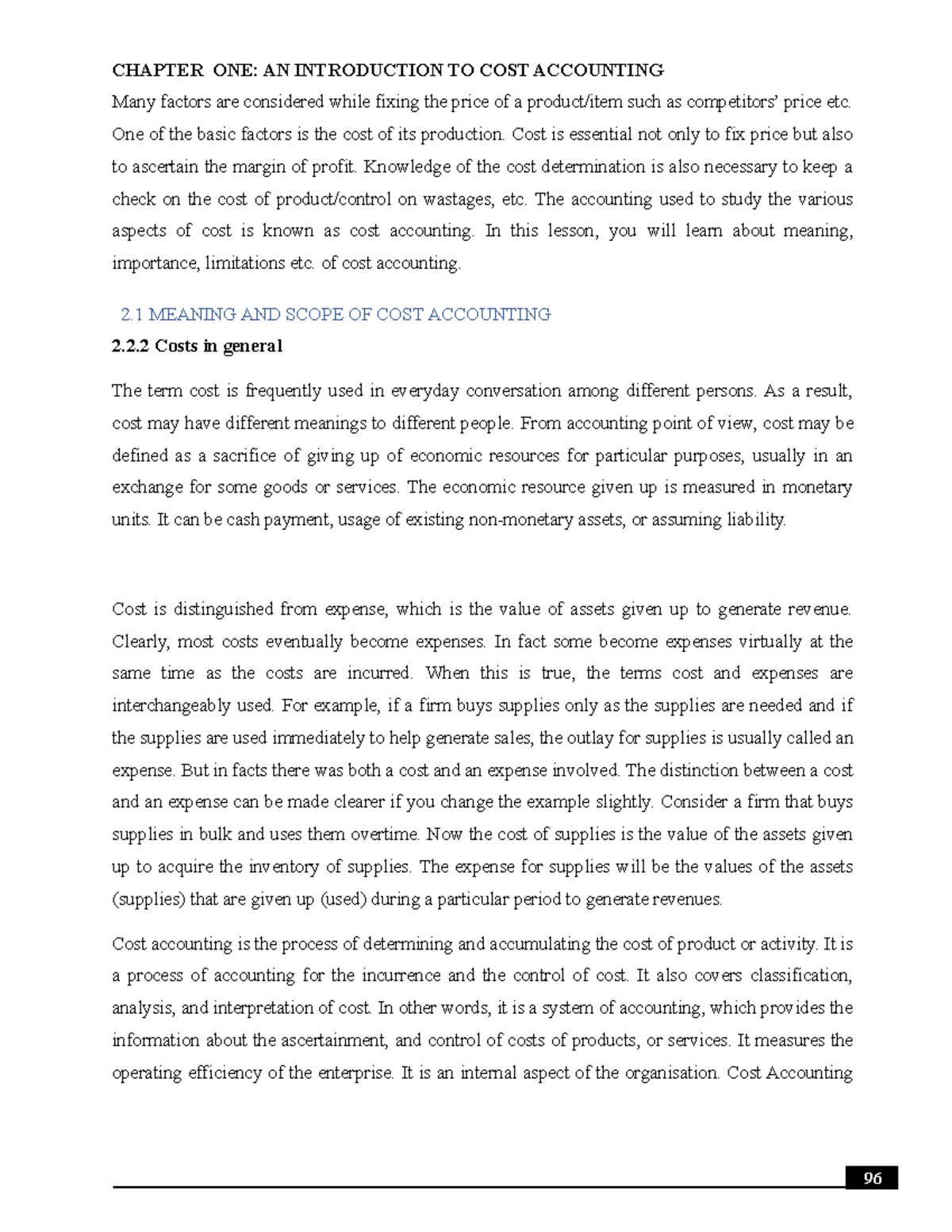 Cost Acct chapter 1 - Cost Accounting - CHAPTER ONE: AN INTRODUCTION TO ...