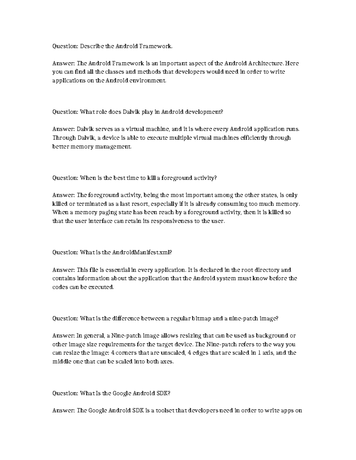 Unked cymagraph ethylenimine - Question: Describe the Android Framework ...