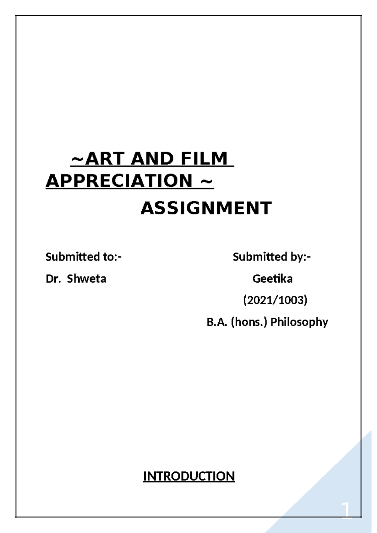 Project - Summary B.A.(hons.) Philosophy - ~ART AND FILM APPRECIATION ...