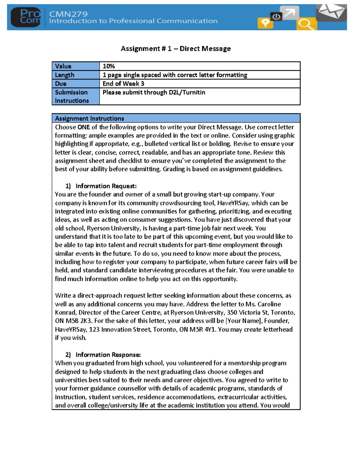 A1 Direct Message P18 - N/A - Assignment # 1 – Direct Message Value 10% ...