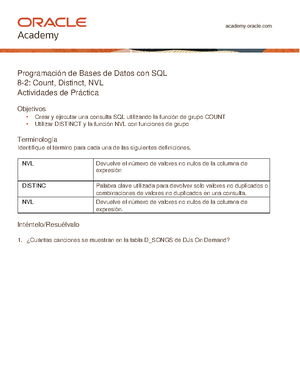 Practica 1 - Programación de Bases de Datos con SQL 8 - 1: Funciones de Grupo Actividades de ...
