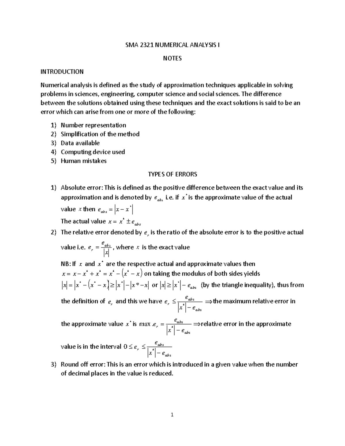 SMA 2321 Numerical Analysis I 240911 211814 - SMA 2321 NUMERICAL ...