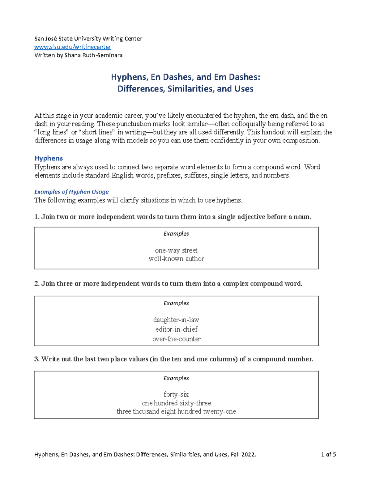 Hyphens Dashes - San José State University Writing Center sjsu ...