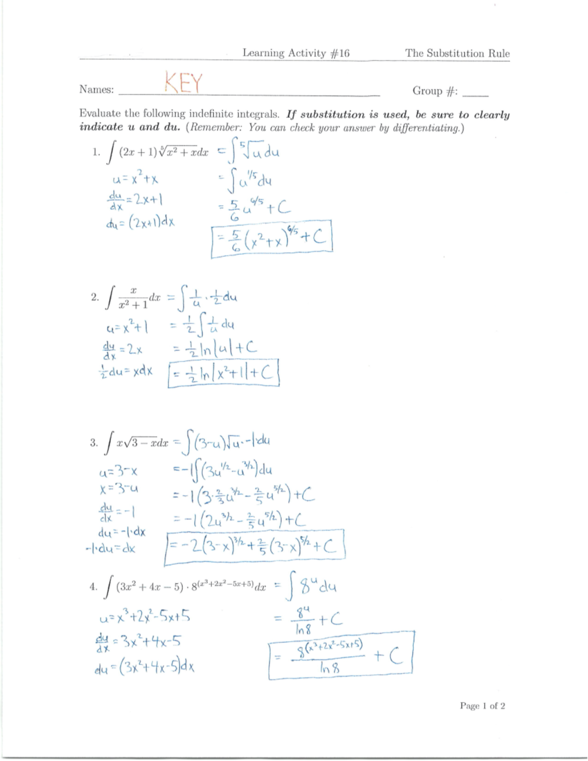 16 LA- Substitution Rule soln - MATH 1432 - Studocu