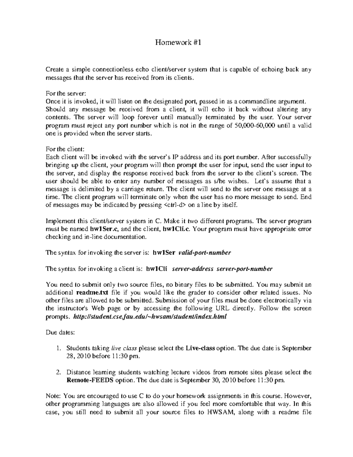 Homework assignment 1 - Homework Create a simple connectionless echo ...