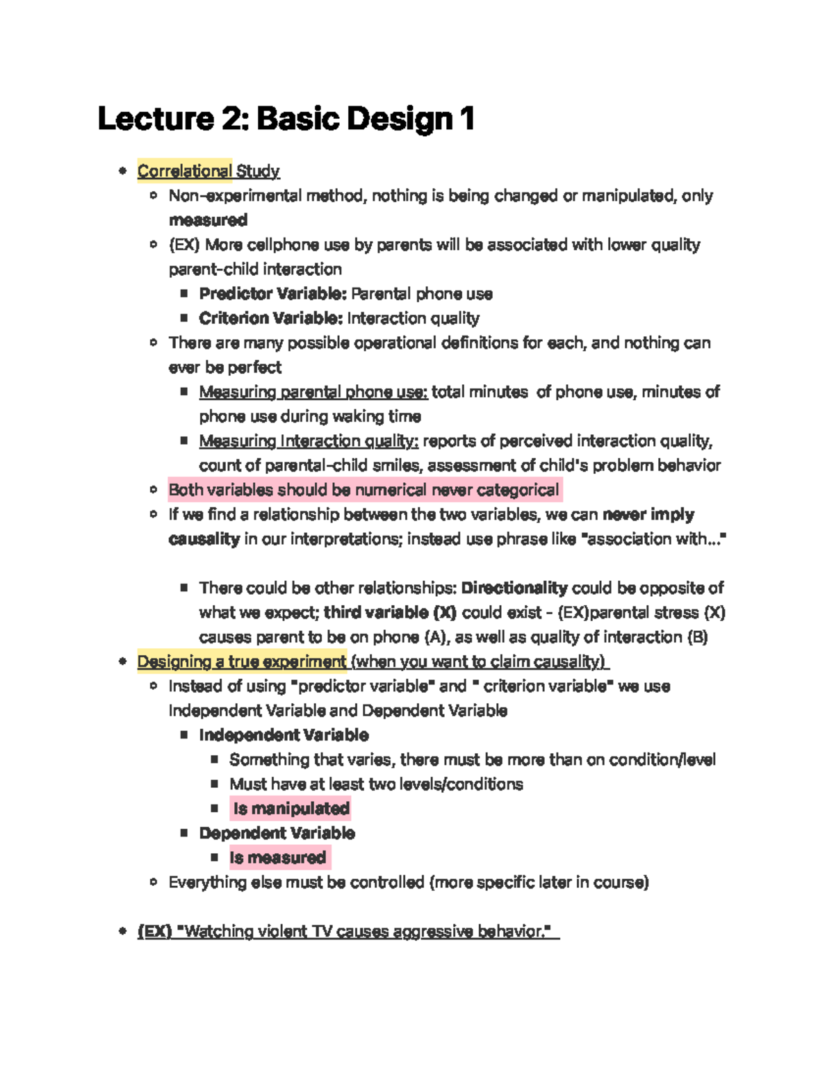 Lecture 2 Basic Design 1 - Lecture 2: Basic Design 1 Correlational Study Non-experimental method ...
