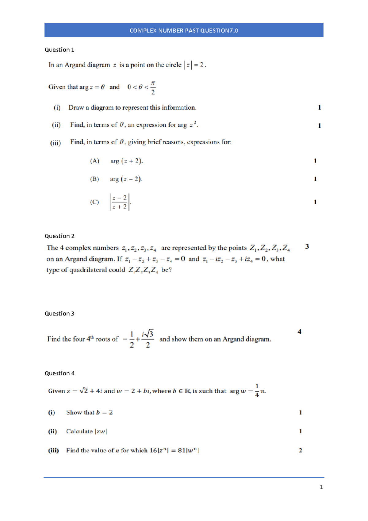 Complex Past Paper Question 7 - Question 5 Suppose that 𝑧 = 1 2 𝑒𝑖𝜃 ...