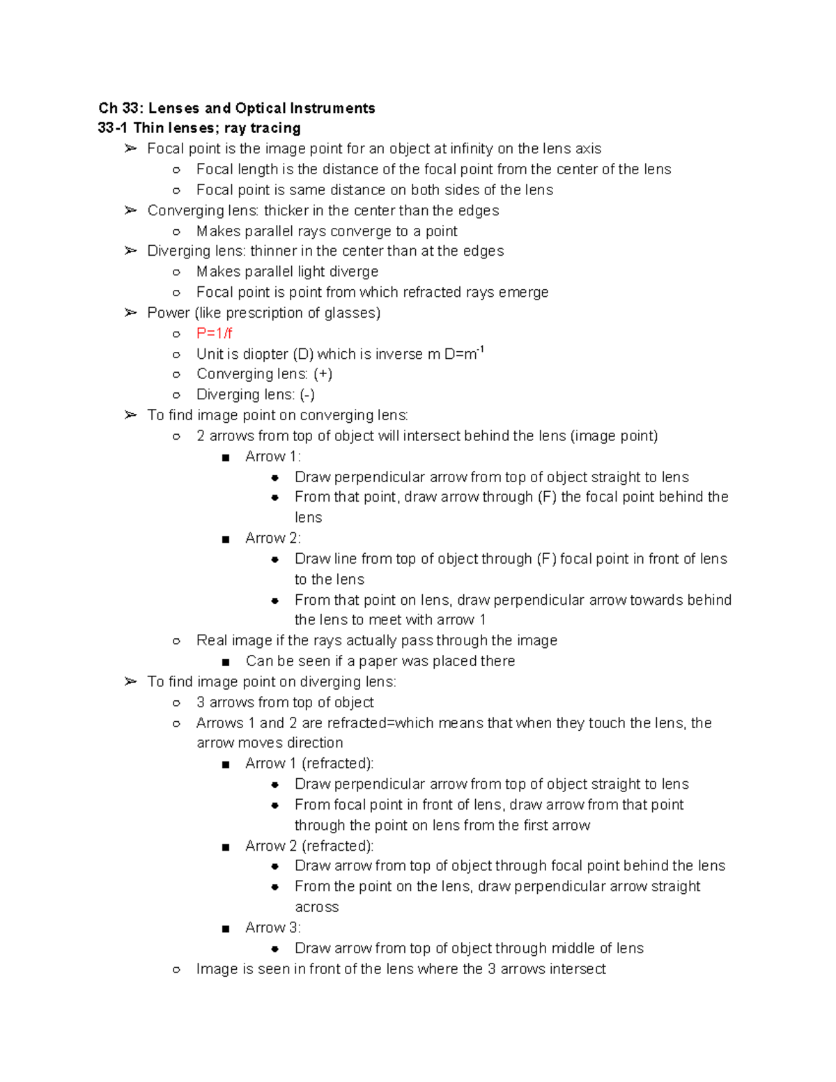 Physics notes - Ch 33: Lenses and Optical Instruments 33-1 Thin lenses ...