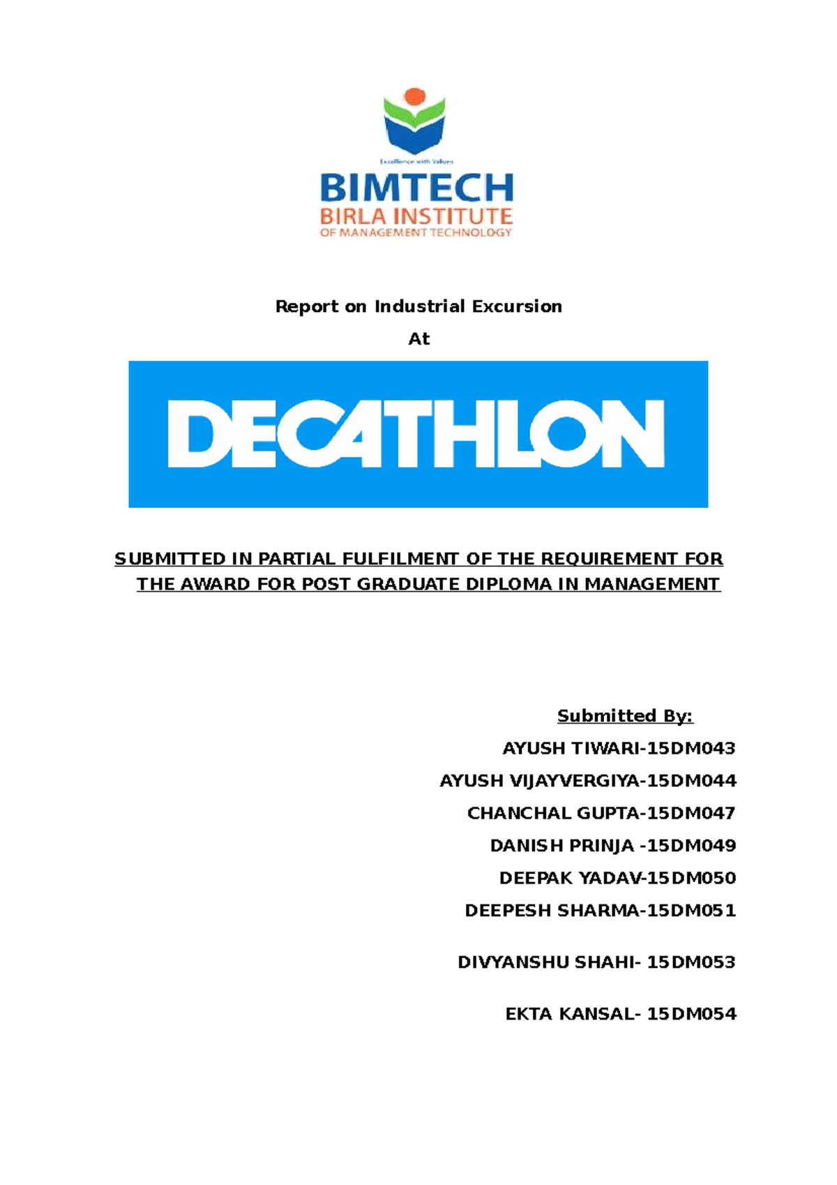 SCM project on decathlon - Report on Industrial Excursion At SUBMITTED ...