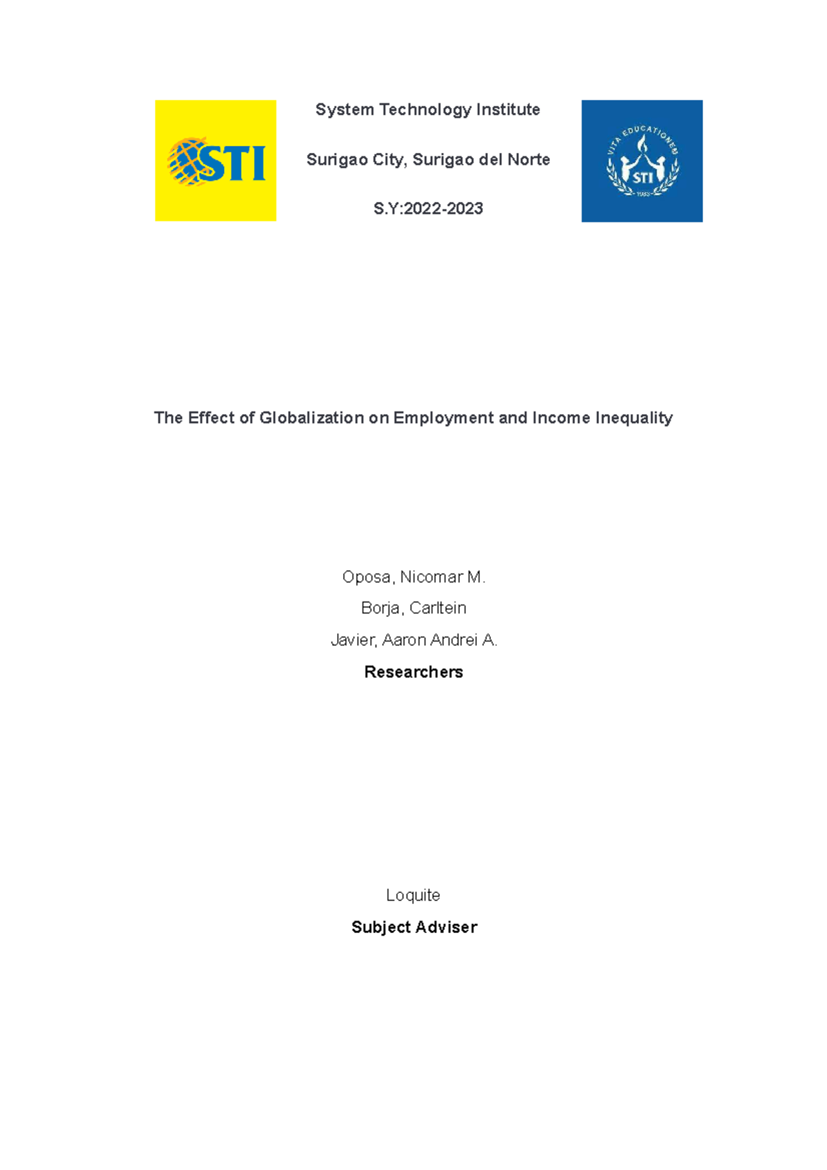 Research Paper Globalization - System Technology Institute Surigao City ...