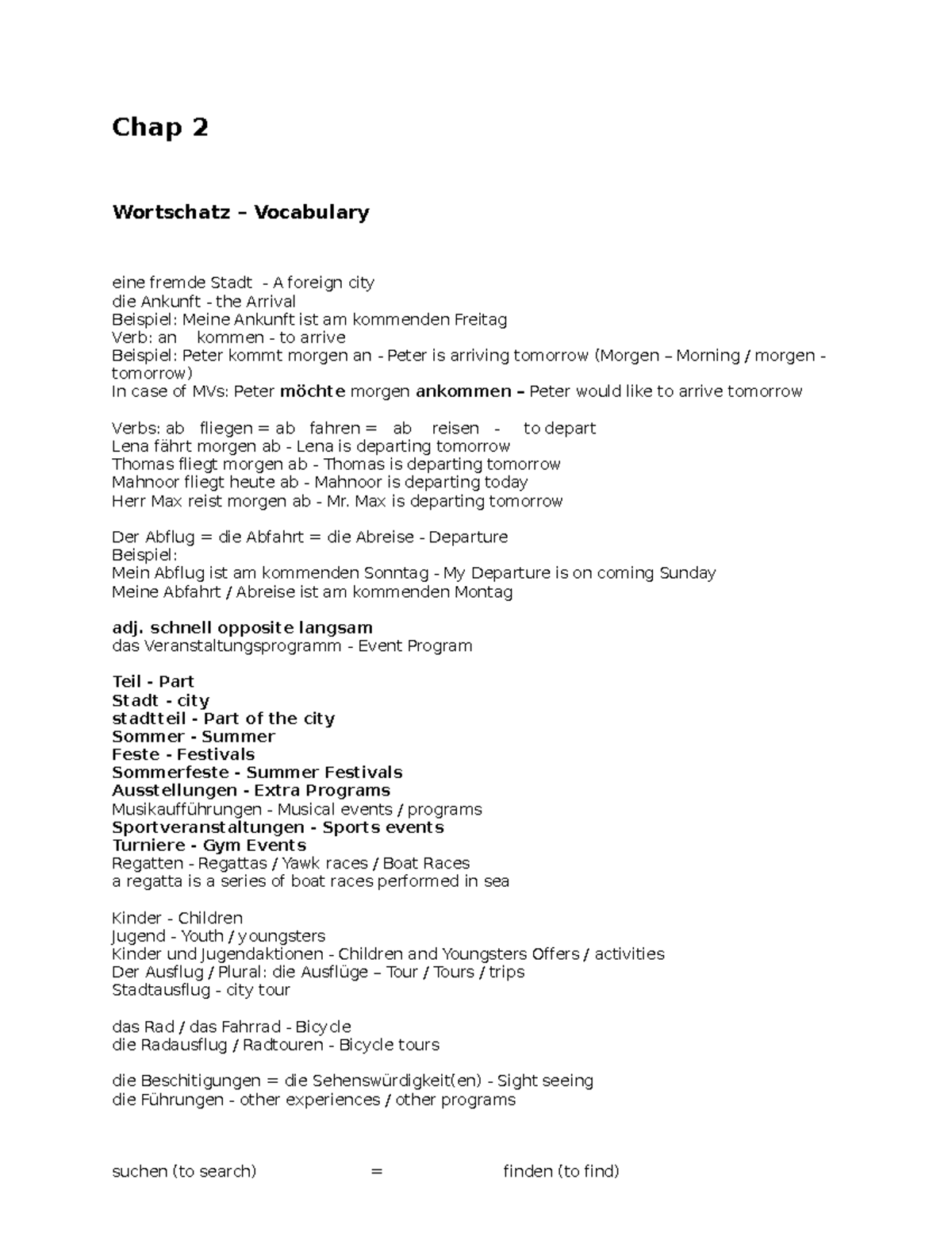 Chap 2 Vocabulary - Chap 2 Wortschatz – Vocabulary eine fremde Stadt ...