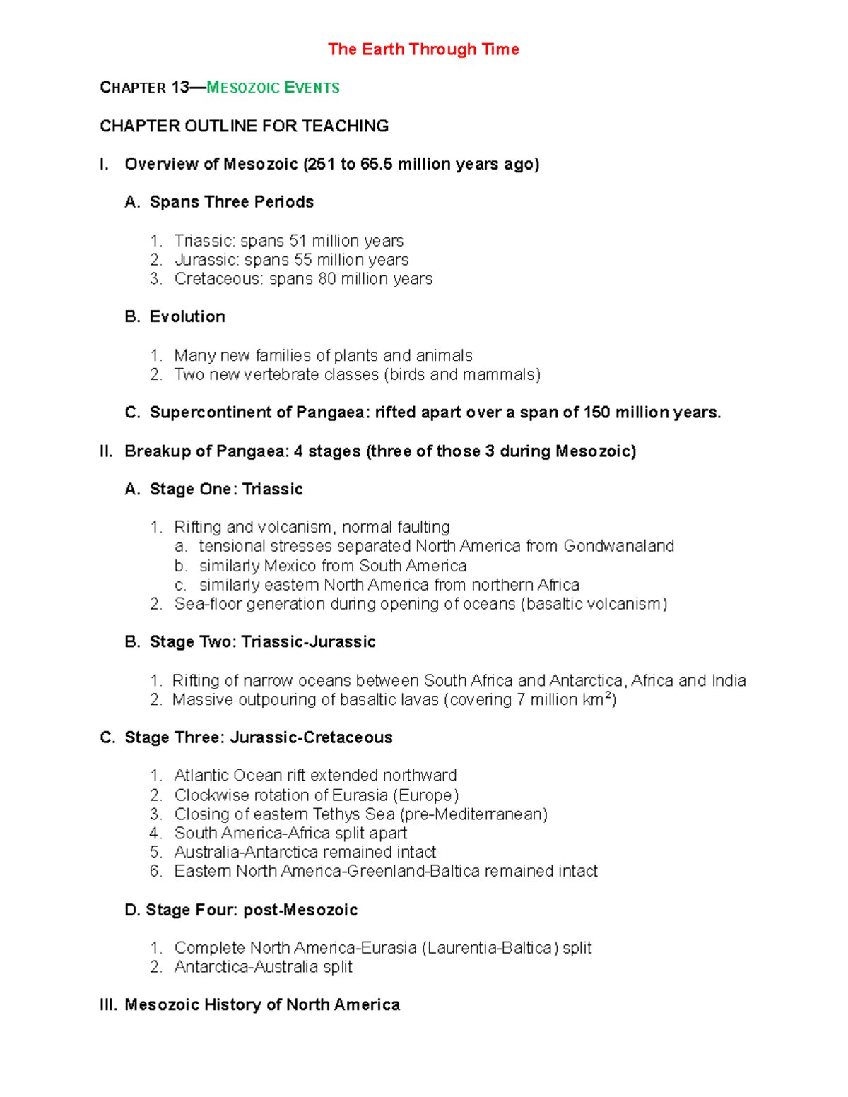 Ch13 Mesozoic Events Notes - The Earth Through Time CHAPTER 13—MESOZOIC ...