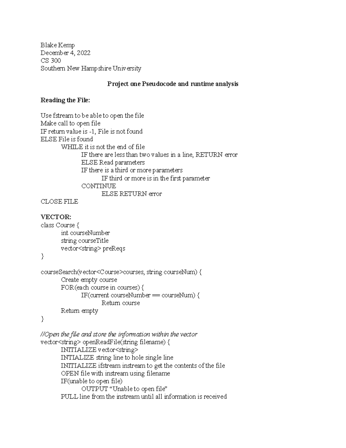 Project one - Blake Kemp December 4, 2022 CS 300 Southern New Hampshire ...