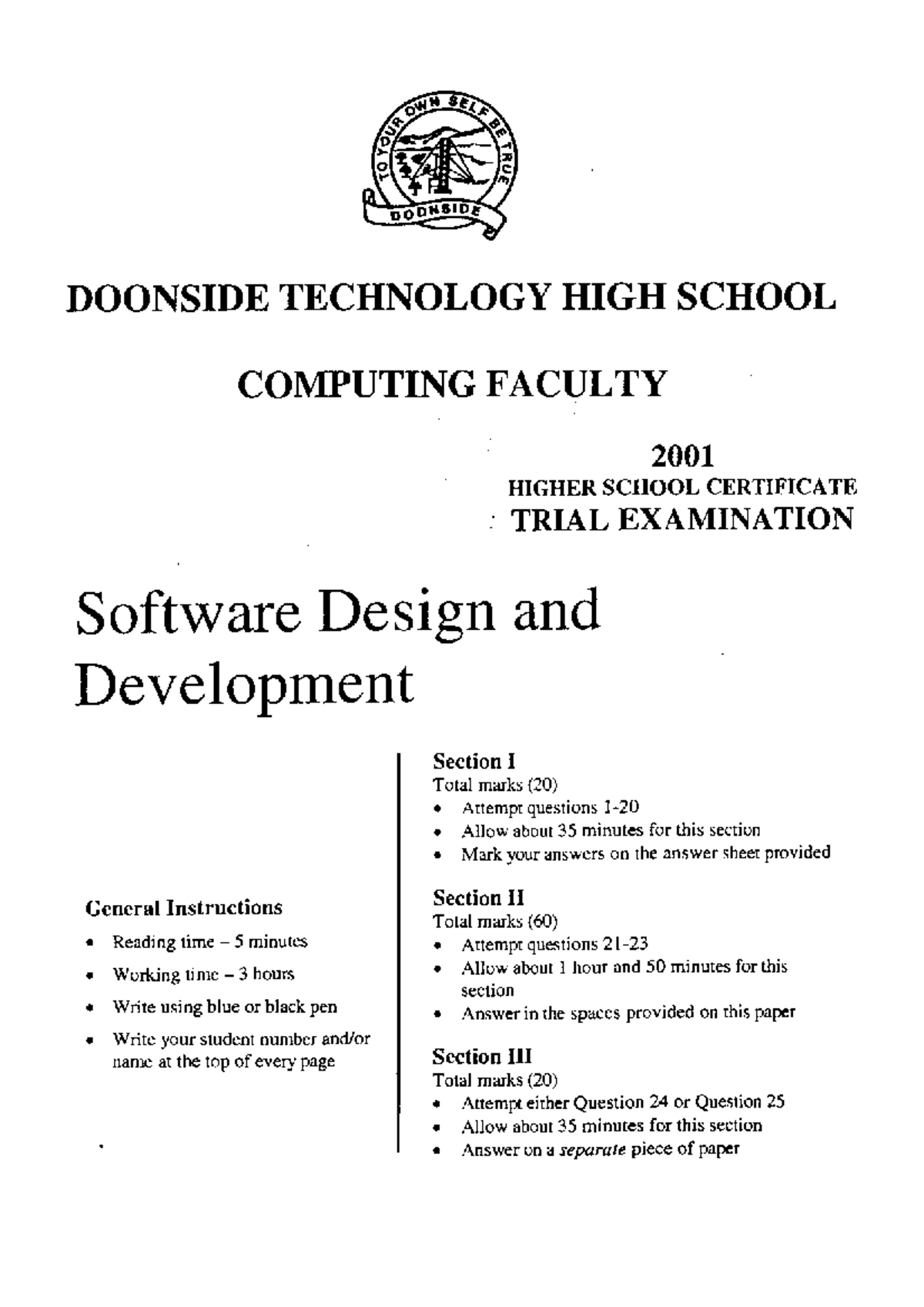 2001 Software - Doonside Tech Trial with Solutions - Studocu