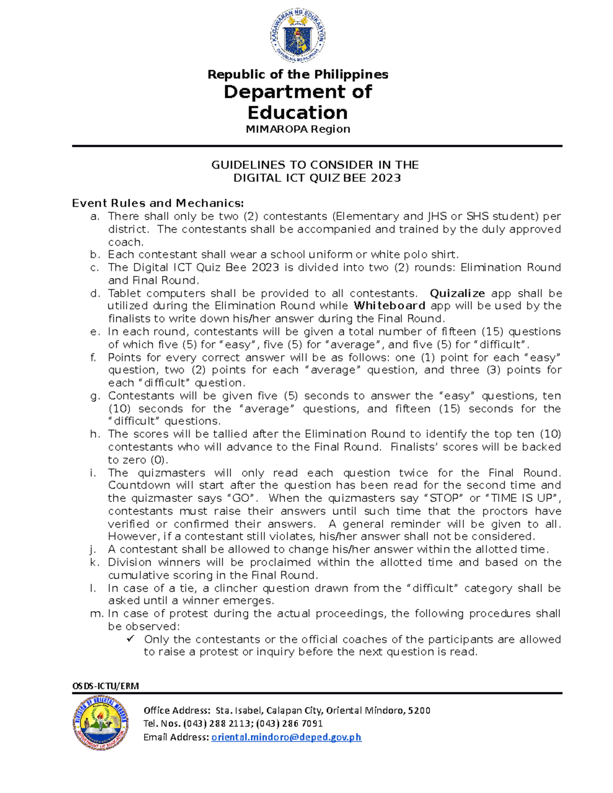 Digital-quiz-bee-guidelines - GUIDELINES TO CONSIDER IN THE DIGITAL ICT ...